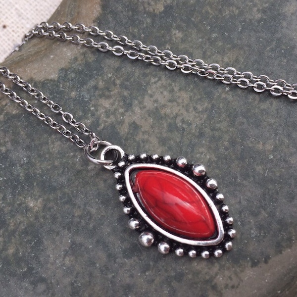 Red Stone Pendant - Etsy