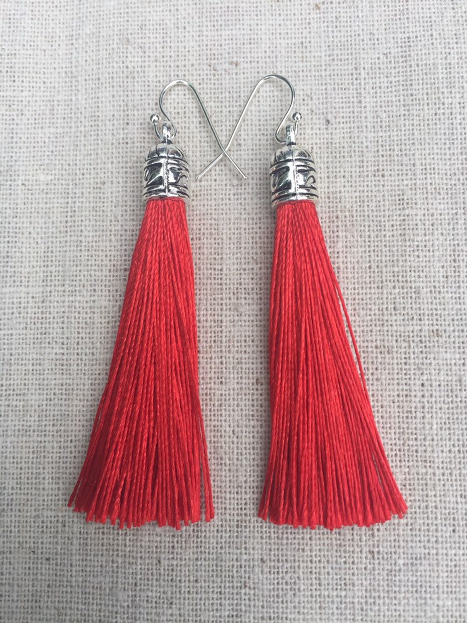 Red Tassel Earrings - Long Red Earrings - Red Statement Earrings - Red ...