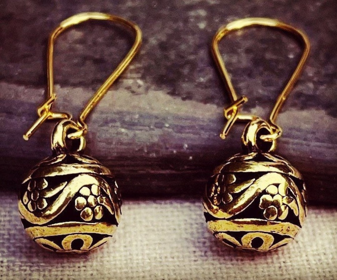 Little Gold Ball Earrings - Gold Dangle Earrings - Dainty Gold Earrings ...