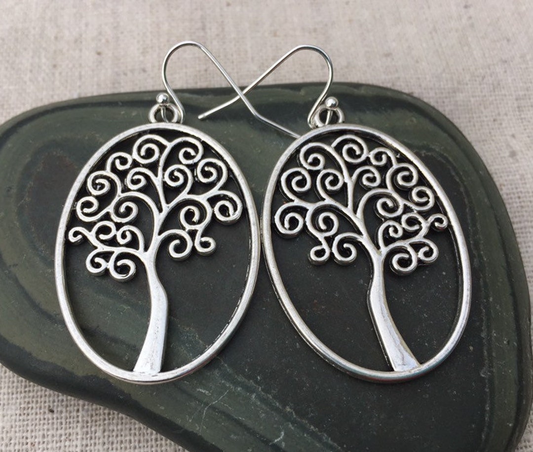 SALE Whimsical Tree Earrings Big Silver Tree Earrings Tree of Life ...