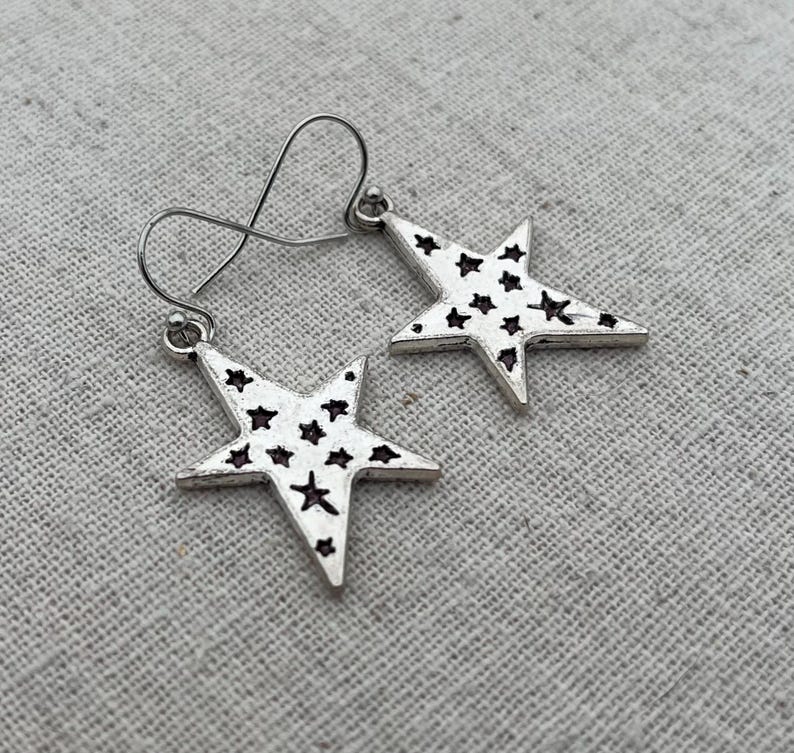 Silver Star Earrings - Celestial Earrings - Star Dangle Earrings - Star ...
