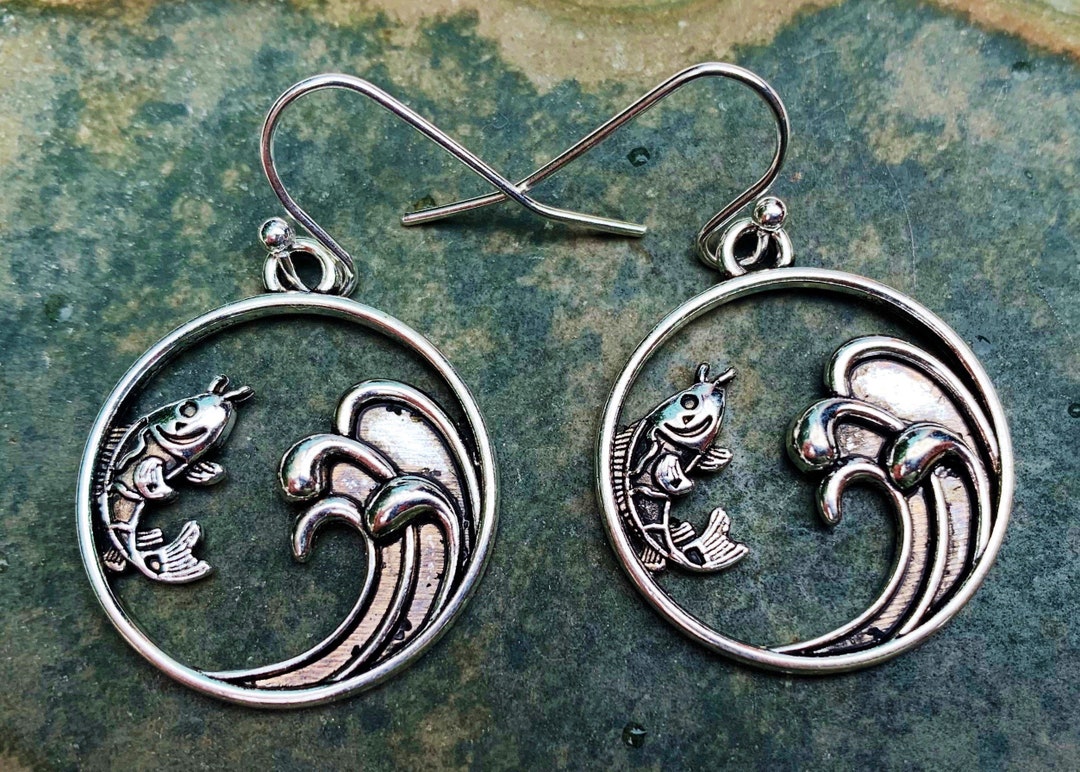 Koi Fish Earrings - Silver Fish Earrings - Fish Hoop Earrings - Koi ...