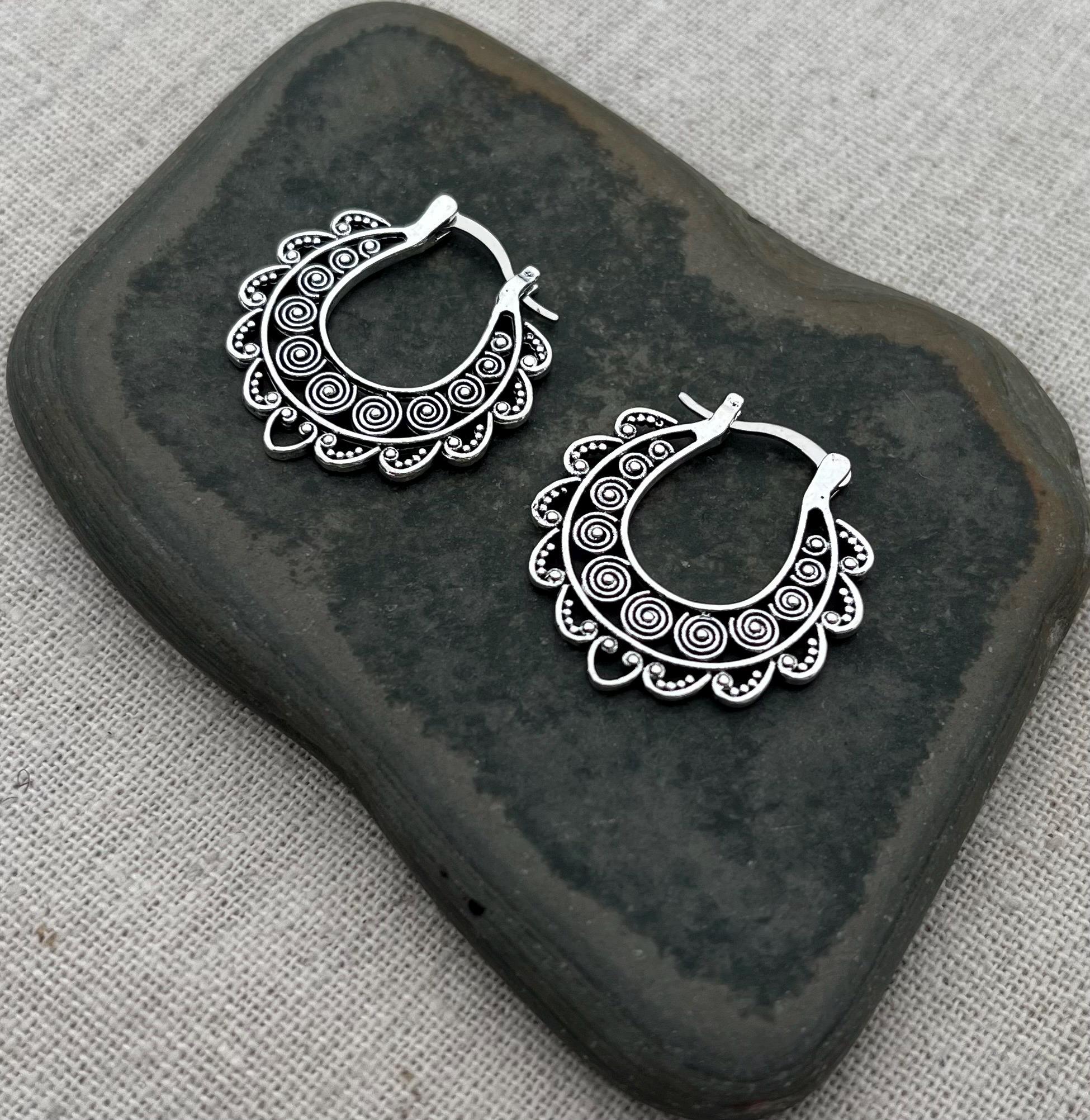 Dainty Silver Boho Hoops - Small Bohemian Hoop Earrings - Little Silver ...