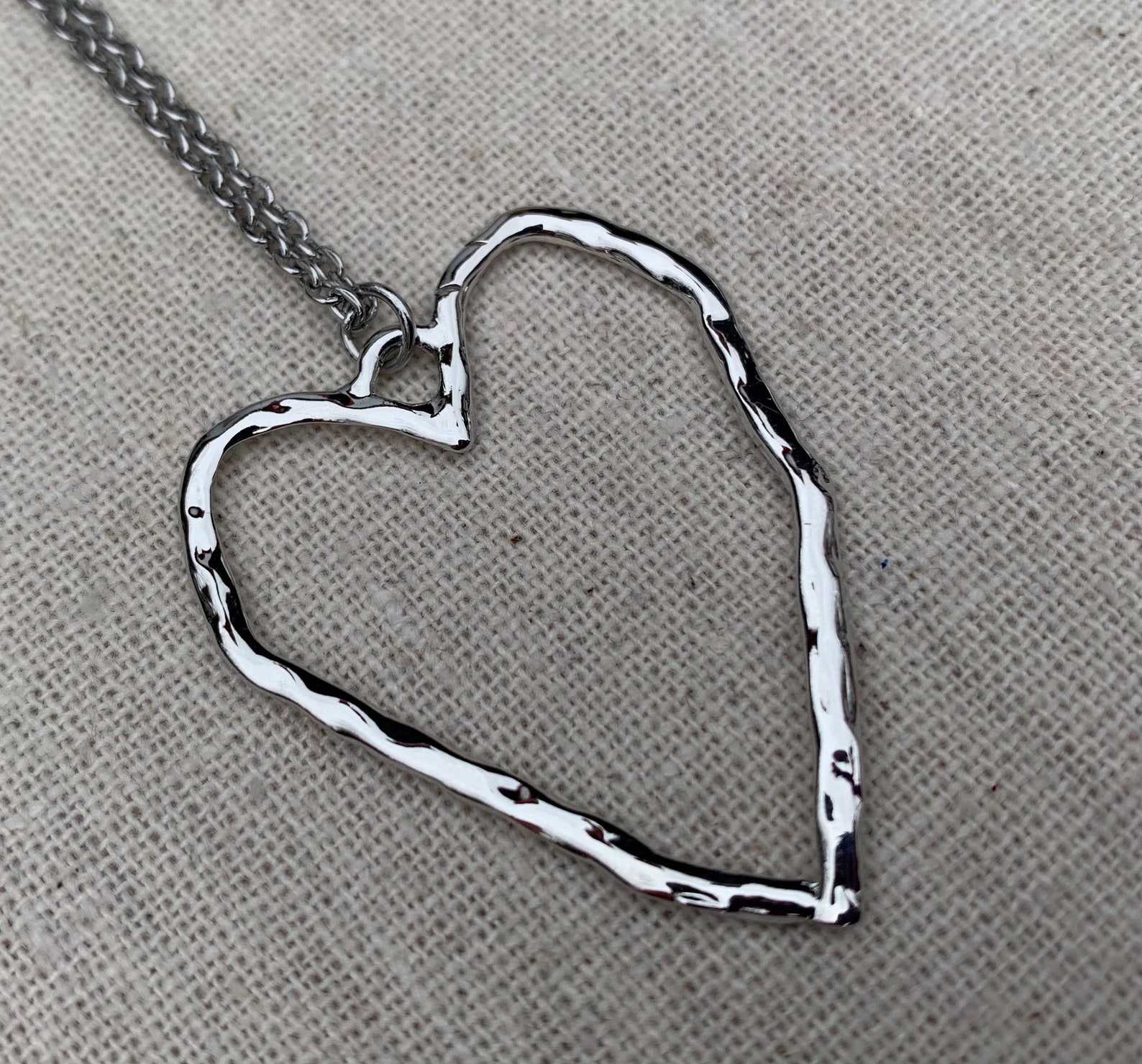 SALE Big Heart Necklace Silver Heart Necklace Large | Etsy