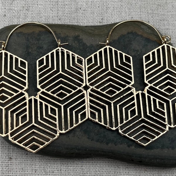 Large Geometric Gold Earrings - Etsy