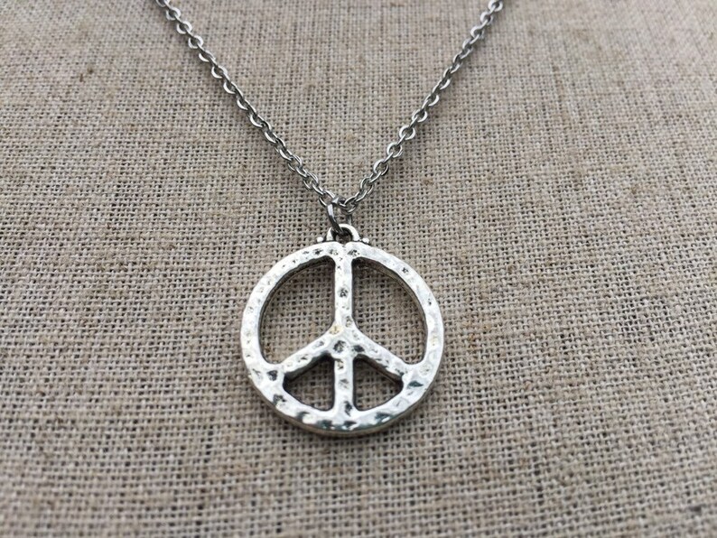 SALE Peace Sign Necklace Silver Peace Pendant Peace | Etsy