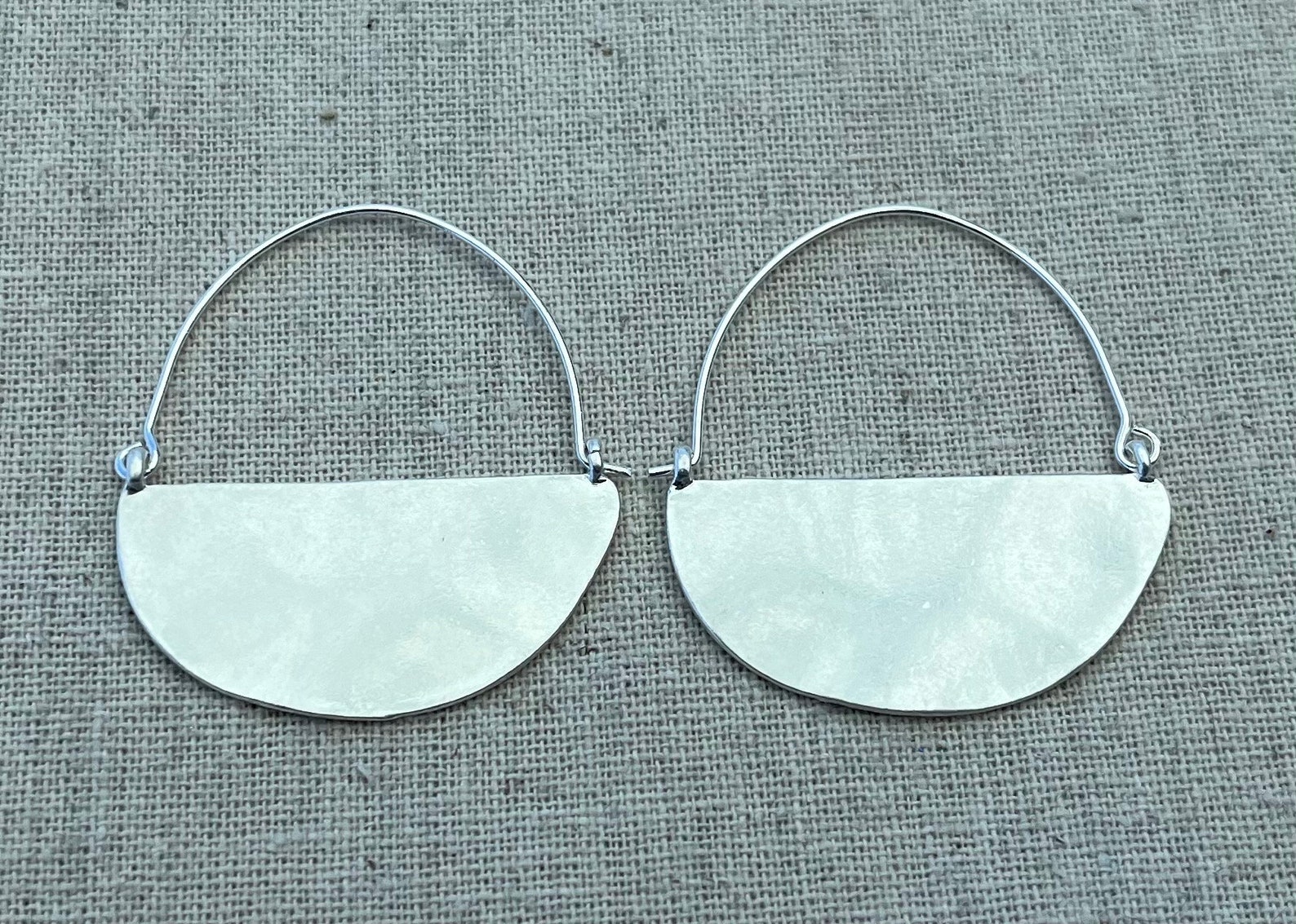 Silver Half Moon Hoops - Hammered Silver Hoops - Modern Hoop Earrings ...