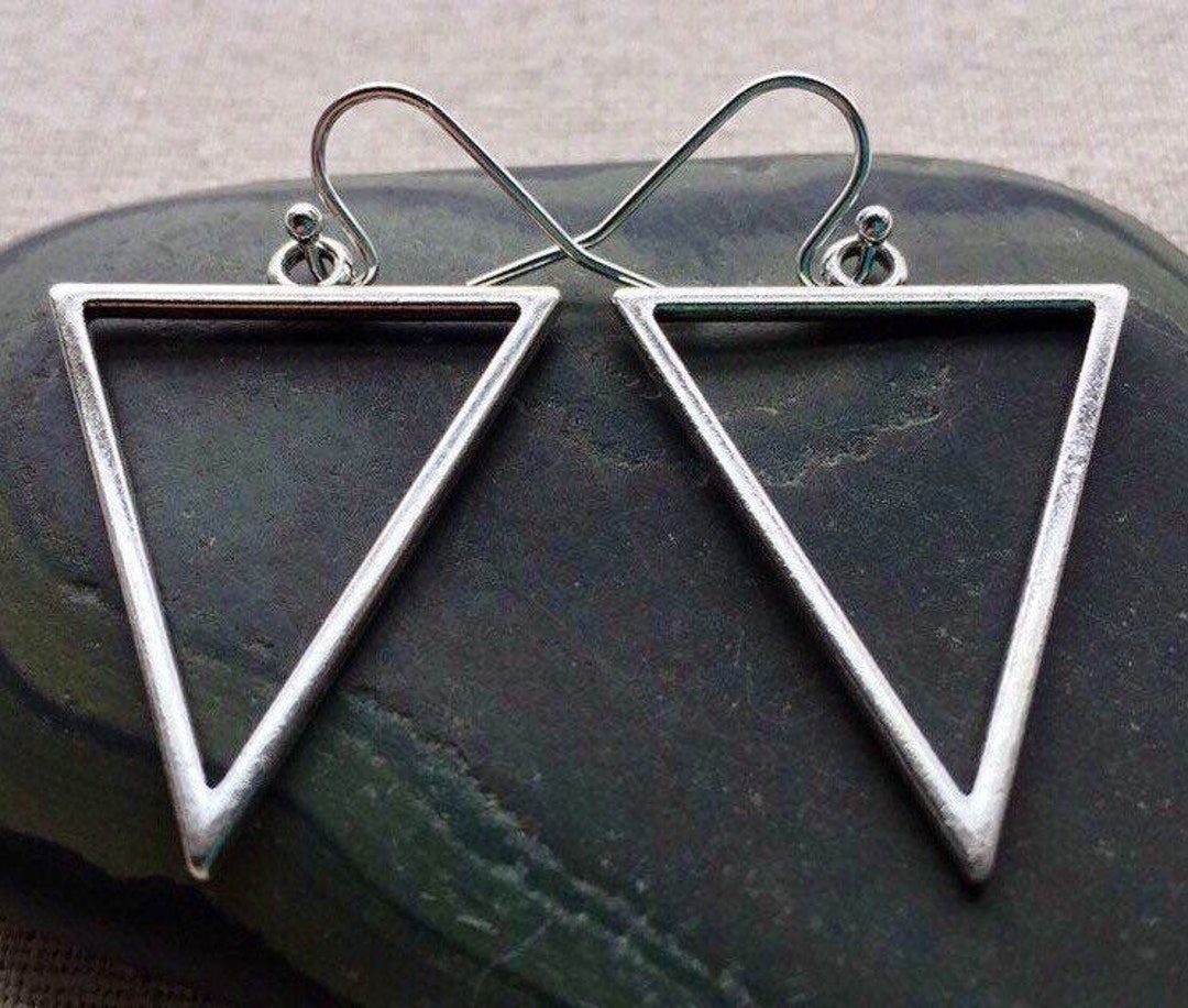 Silver Geometric Earrings - Triangle Dangle Earrings - Minimalist ...