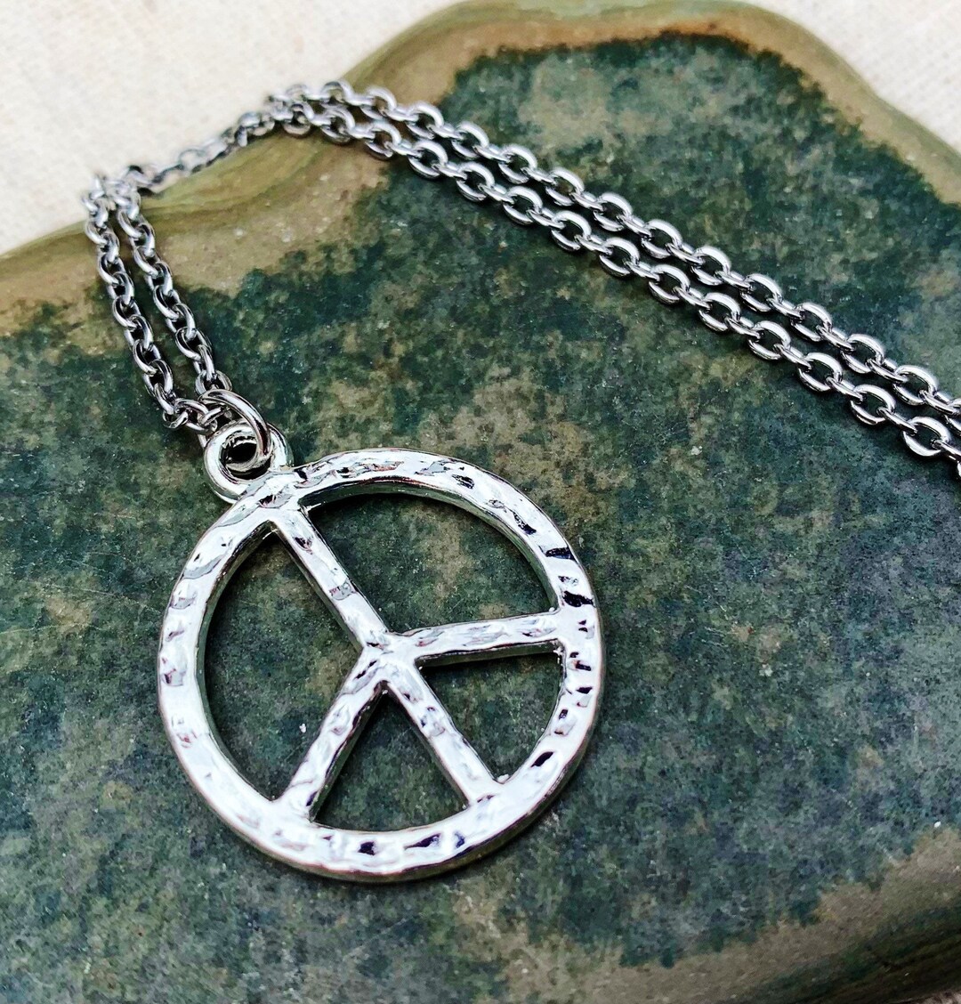 SALE - Peace Sign Necklace - Silver Peace Pendant - Peace - Peace Sign ...
