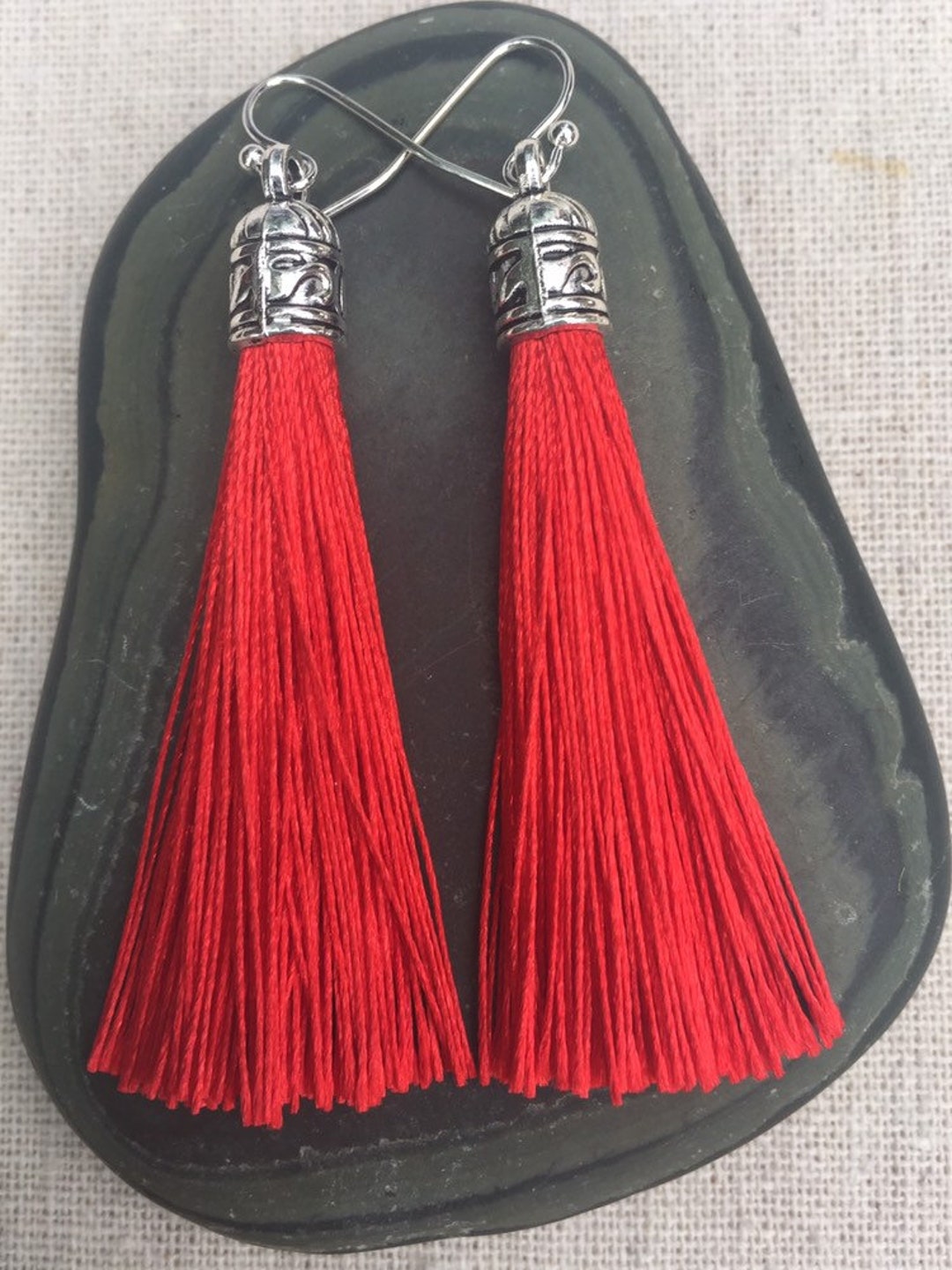 SALE Red Tassel Earrings Long Red Earrings Red Statement Earrings ...