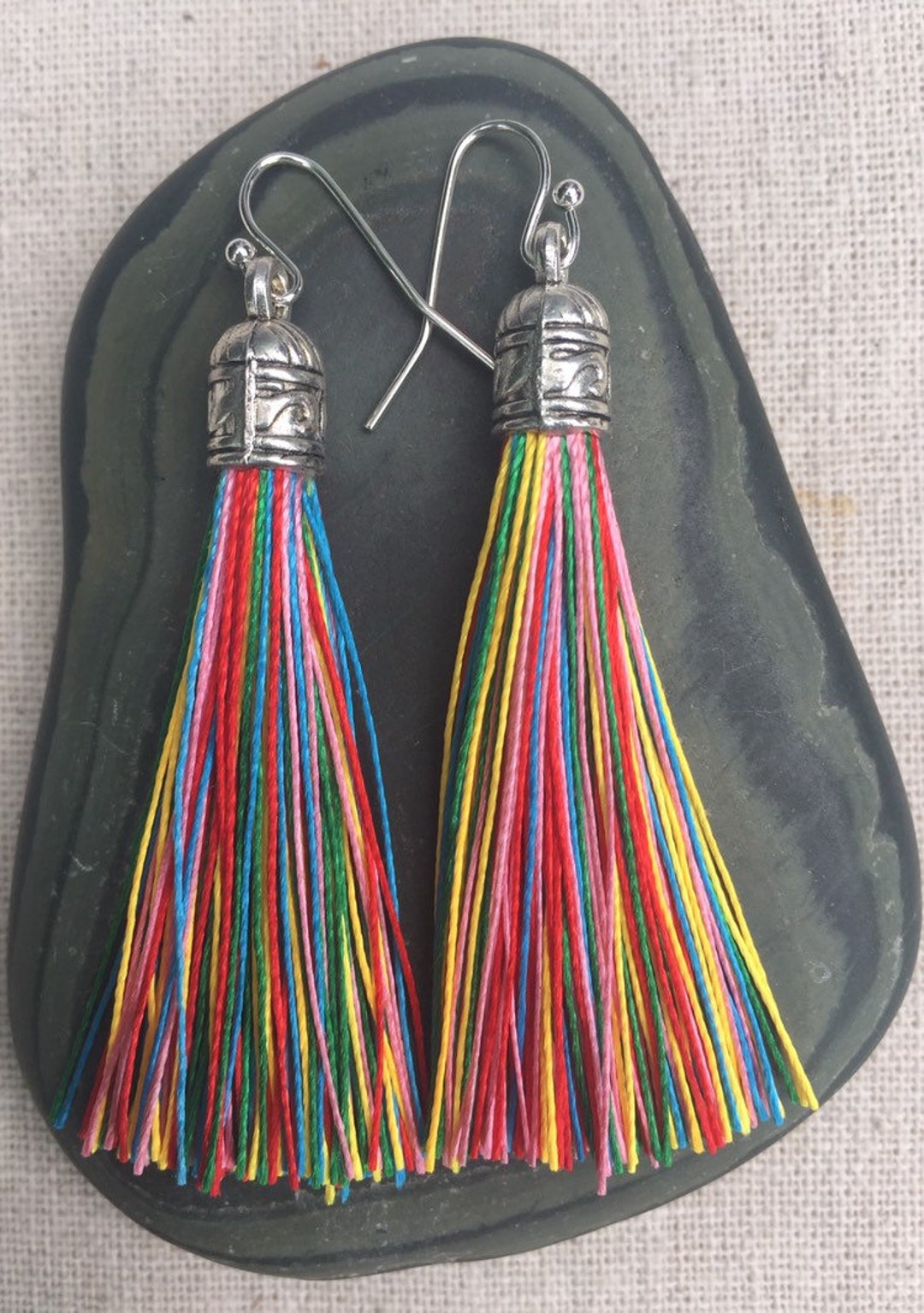 Rainbow Tassel Earrings - Multi Color Earrings - Colorful Dangle ...