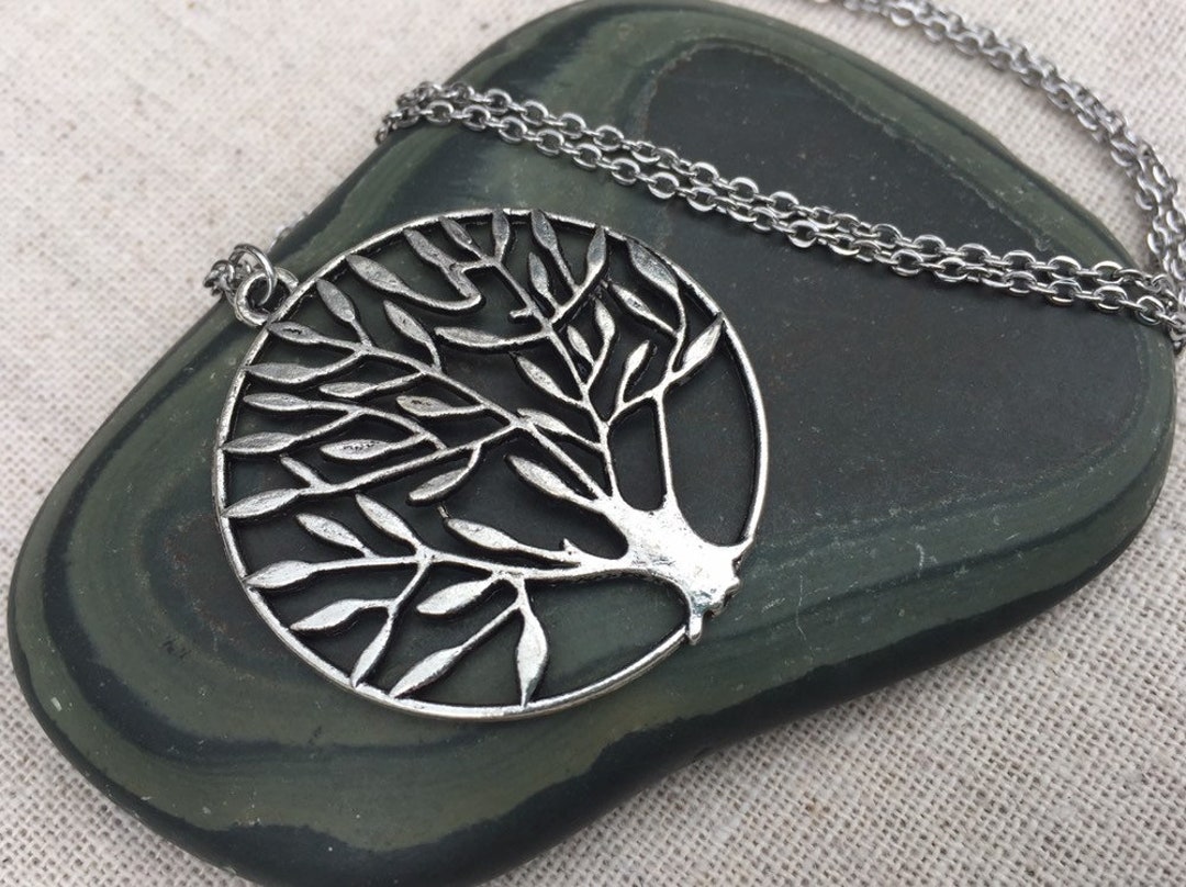 SALE Leafy Tree Necklace Silver Tree Necklace Round Tree Necklace Tree ...