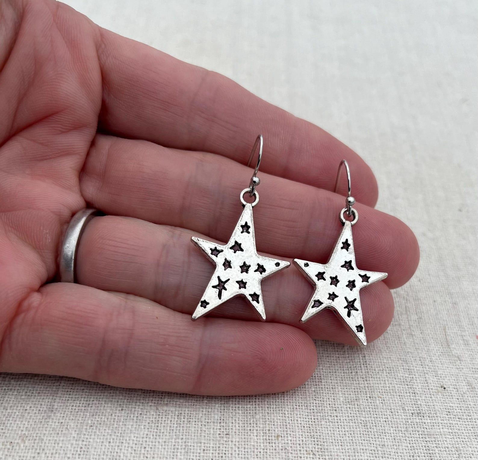 Silver Star Earrings - Celestial Earrings - Star Dangle Earrings - Star ...