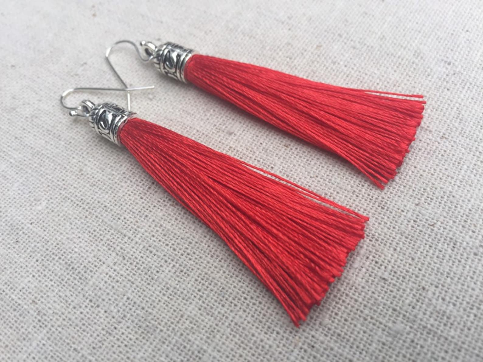 Red Tassel Earrings - Long Red Earrings - Red Statement Earrings - Red ...