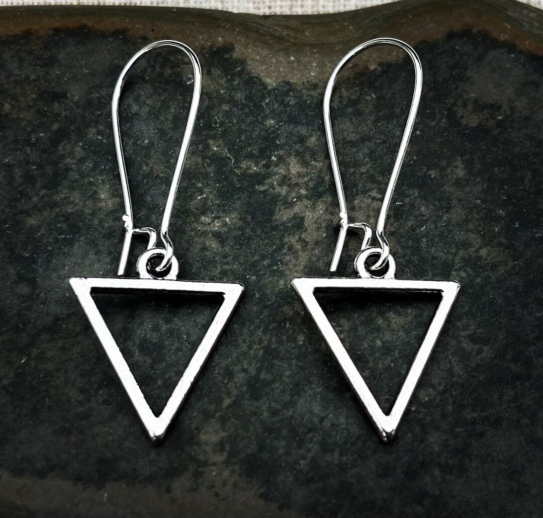 Triangle Dangle Earrings - Silver Triangle Earrings - Dainty Geometric ...