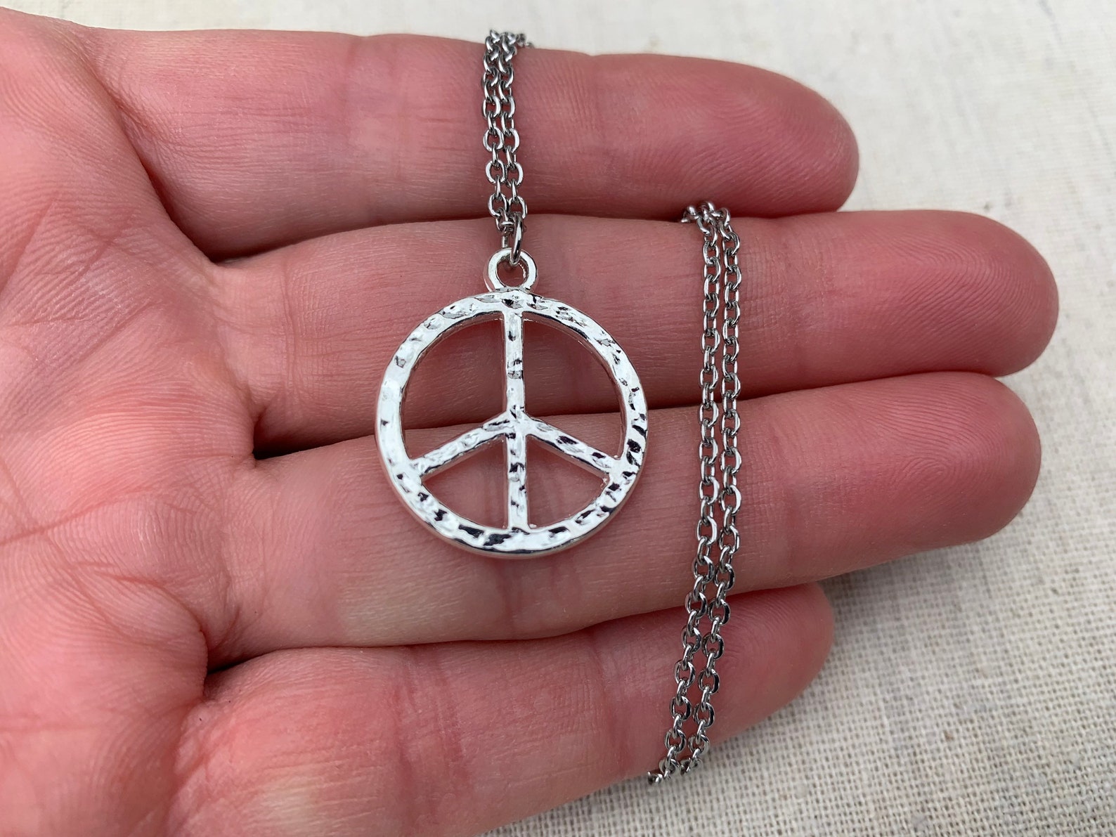 SALE Peace Sign Necklace Silver Peace Pendant Peace - Etsy