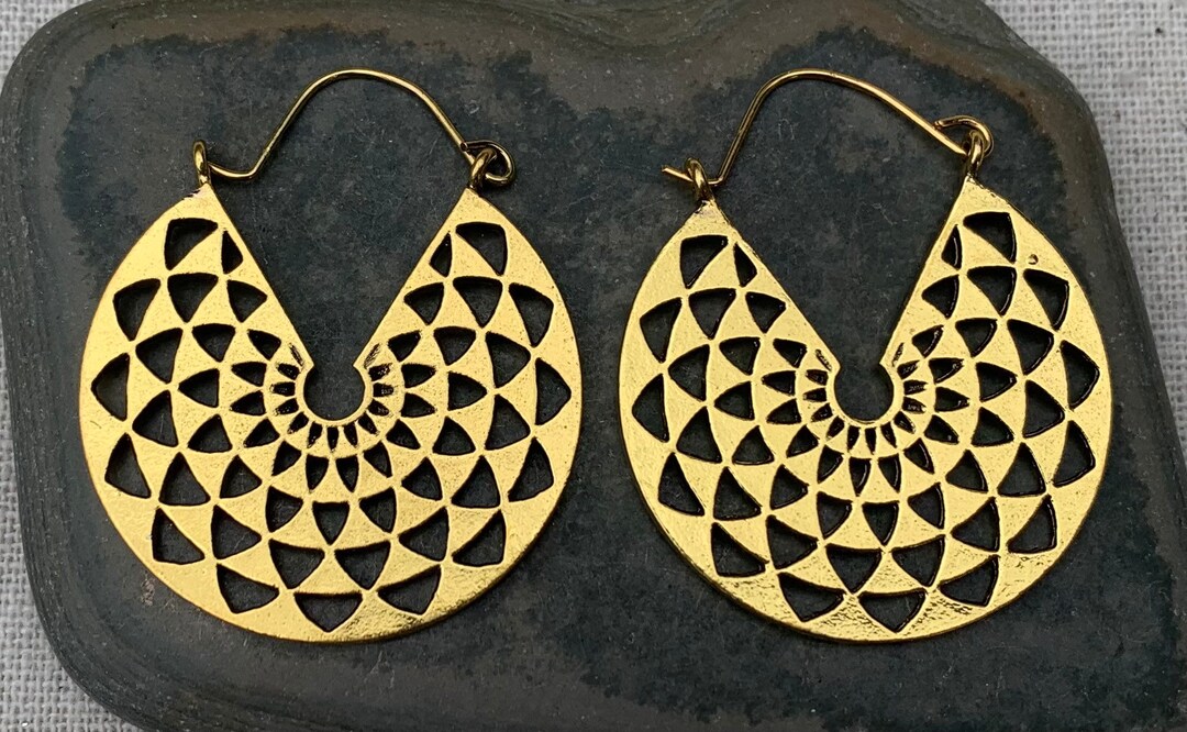 Gold Geometric Hoops - Modern Gold Hoops - Gold Mandala Hoops - Gold Hoop Earrings - Minimalist ...
