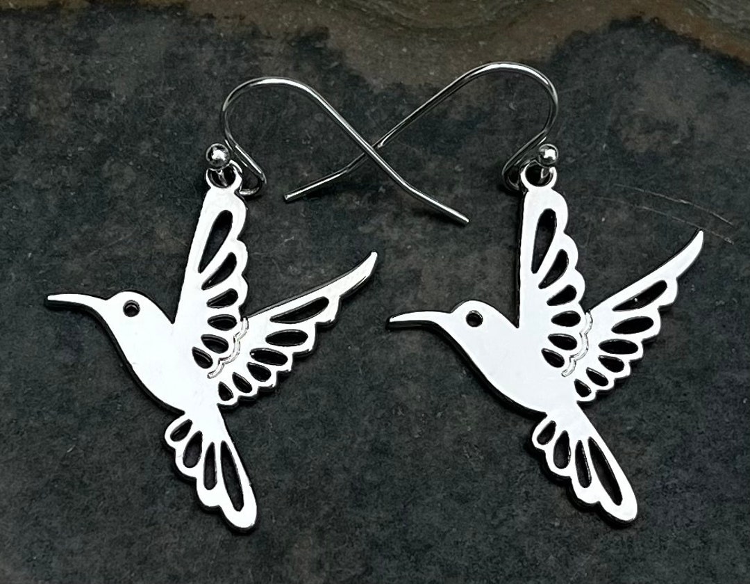 Silver Hummingbird Earrings - Hummingbird Dangle Earrings - Hummingbird ...