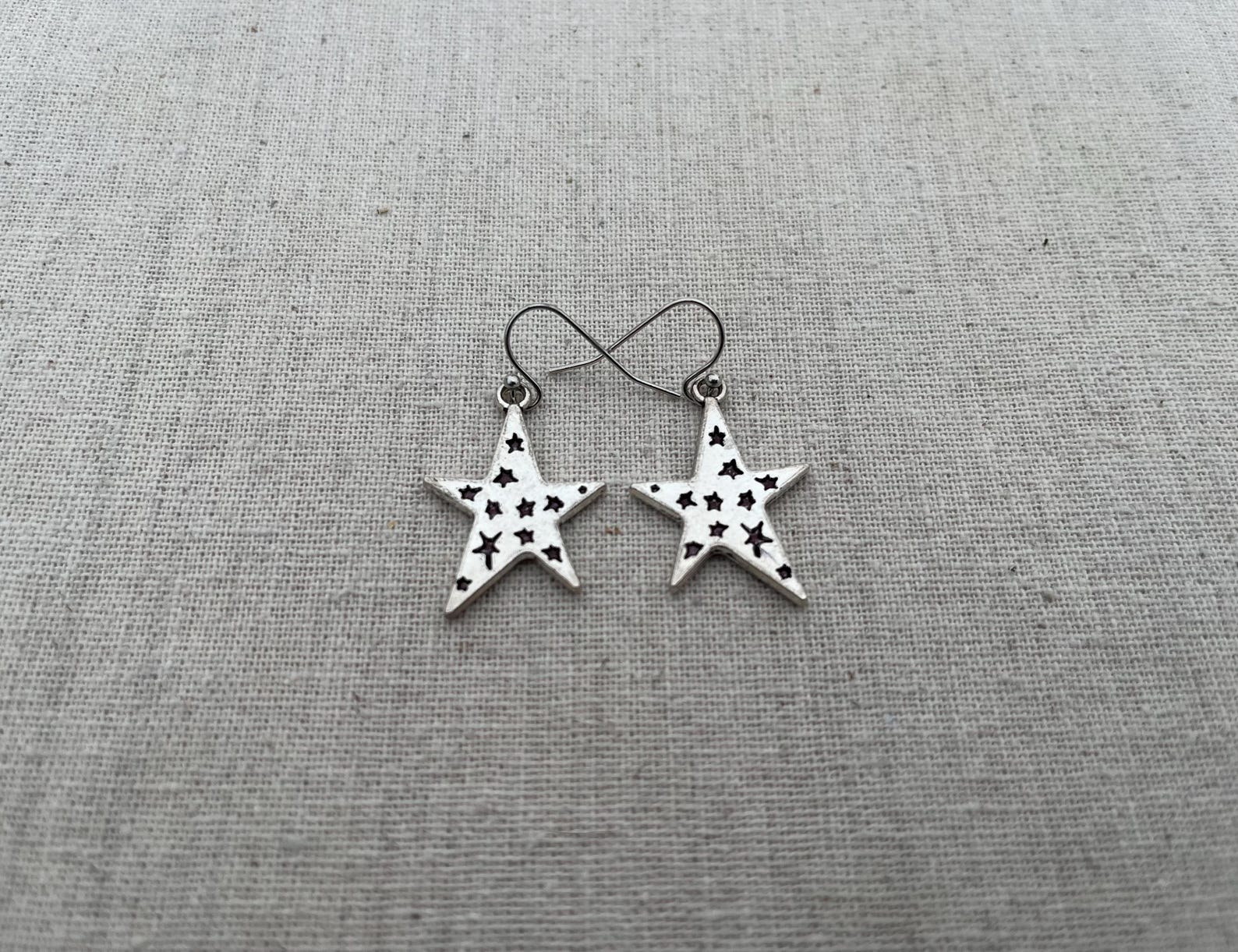 Silver Star Earrings - Celestial Earrings - Star Dangle Earrings - Star ...