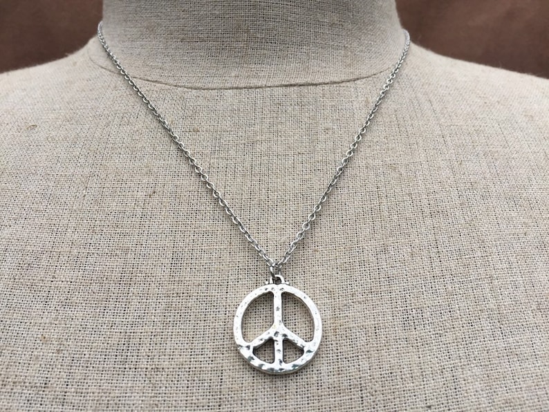 SALE Peace Sign Necklace Silver Peace Pendant Peace | Etsy