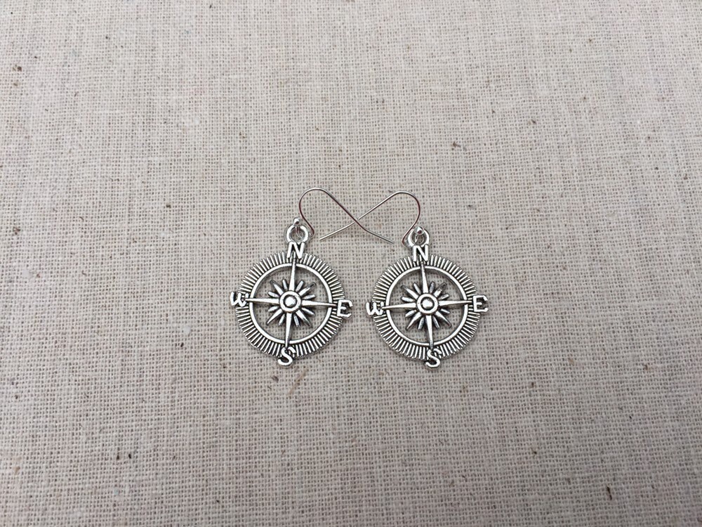 Sale Silver Compass Earrings Compass Jewelry Ts Bon Etsy
