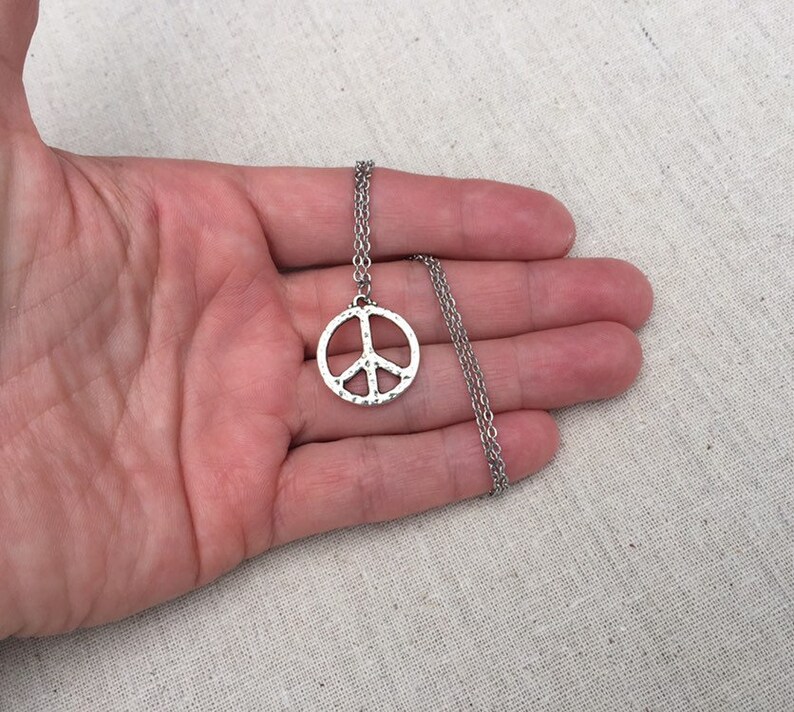 SALE Peace Sign Necklace Silver Peace Pendant Peace | Etsy