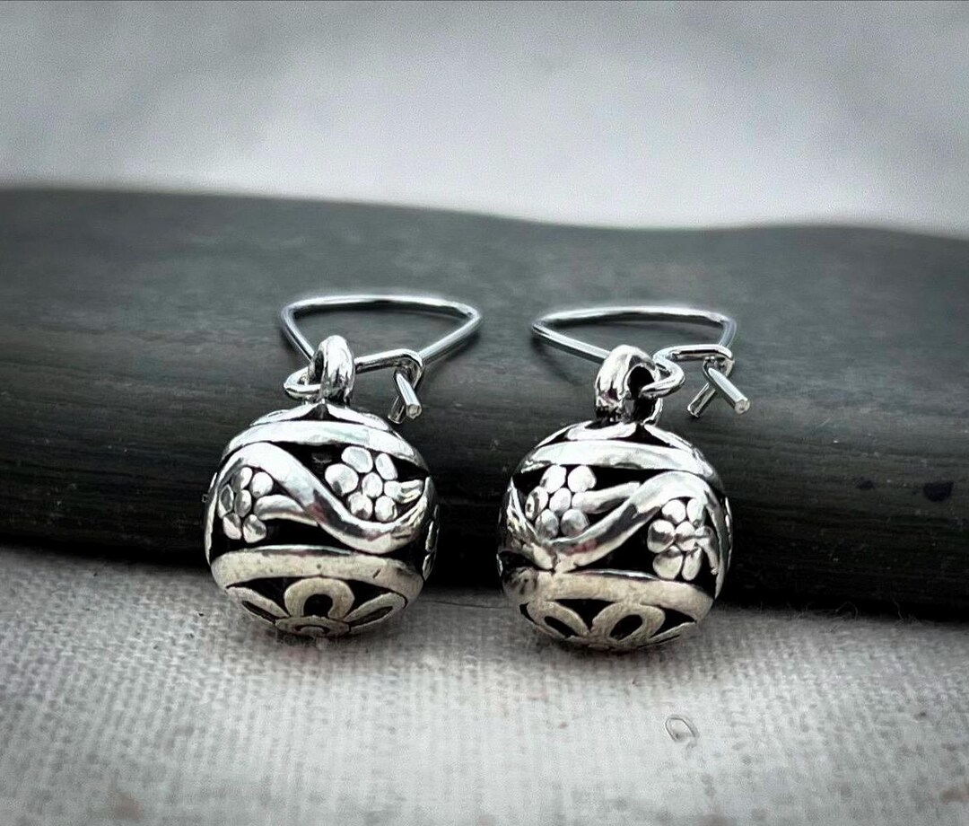 Dainty Flower Earrings - Silver Bali Earrings - Flower Drop Earrings ...