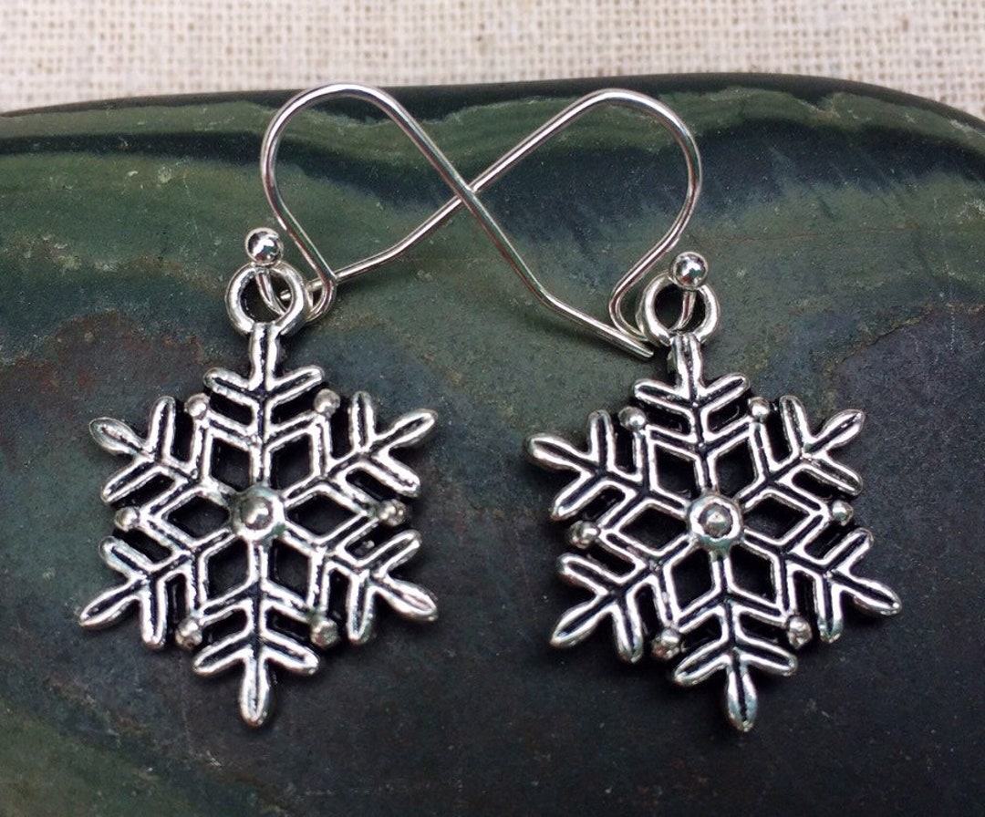 Silver Snowflake Earrings - Snowflake Dangle Earrings - Winter Earrings ...