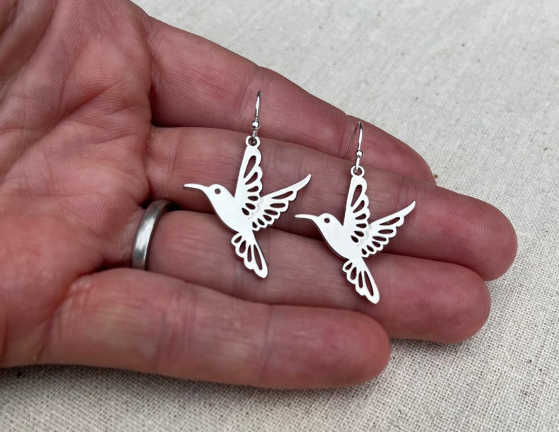 Silver Hummingbird Earrings - Hummingbird Dangle Earrings - Hummingbird ...