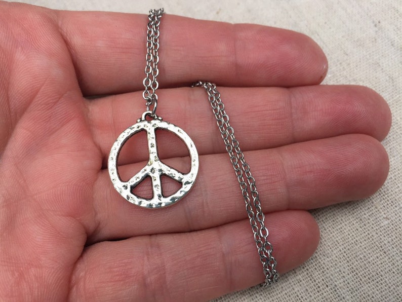 SALE Peace Sign Necklace Silver Peace Pendant Peace | Etsy