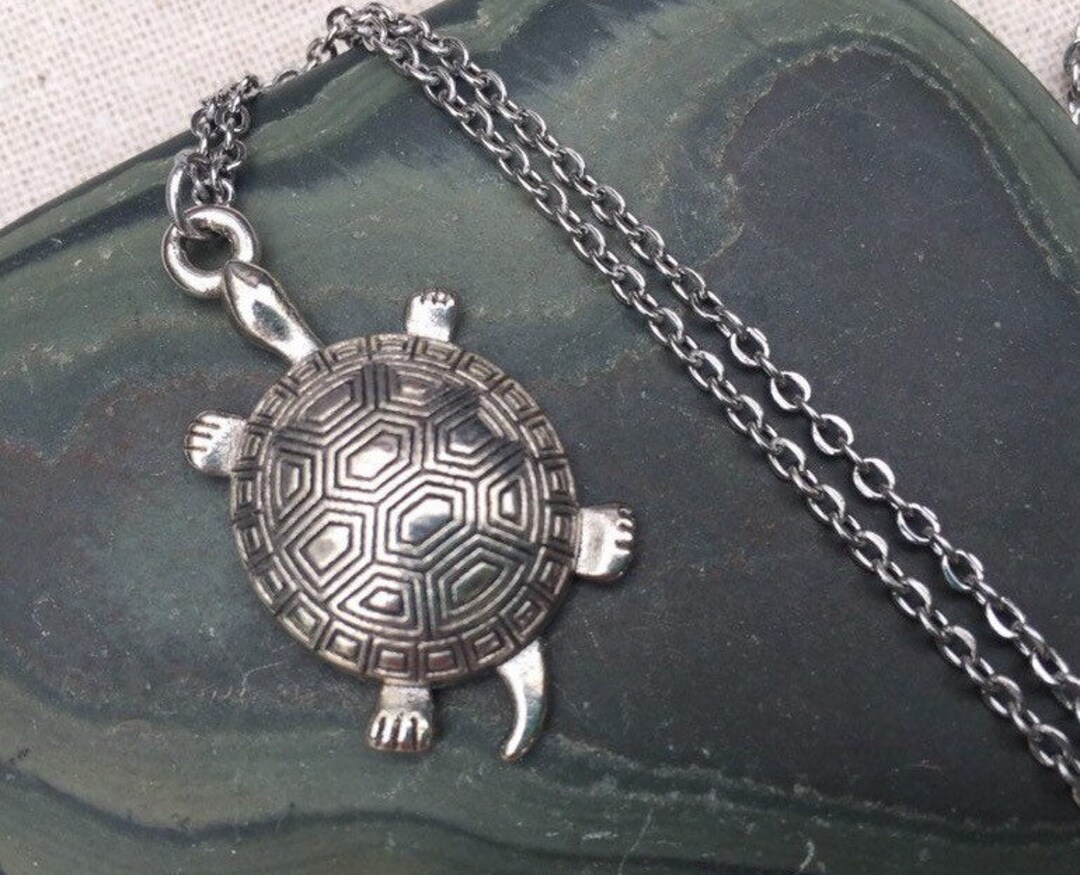 Silver Turtle Necklace - Big Turtle Pendant - Silver Turtle Jewelry ...
