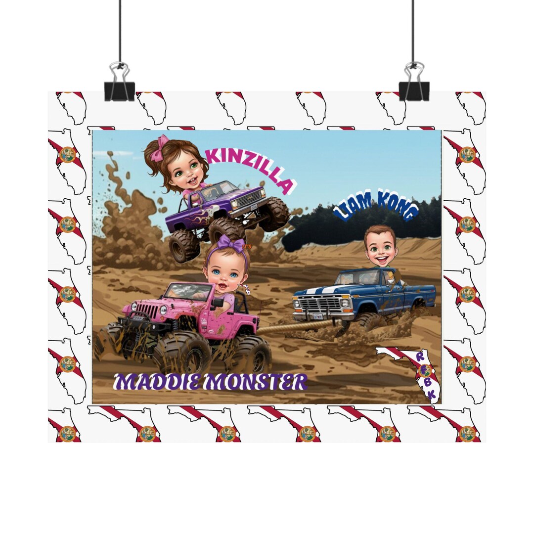 RFBK Mud Boggin - Monster Truck Poster, Kids Wall Decor, Custom Art ...