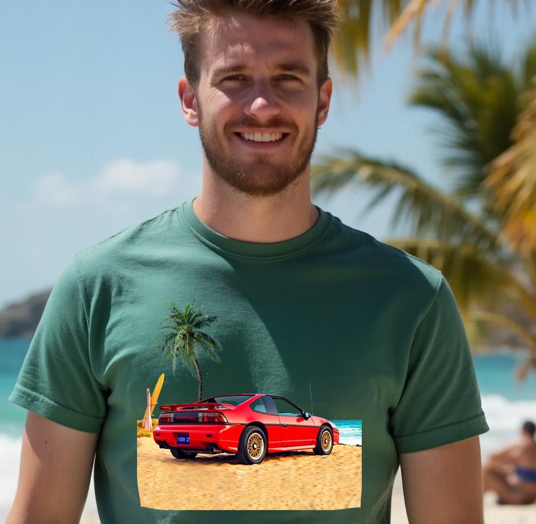 A Red Stylish Fiero on a Beach at Sunrise T-shirt, Automotive Lover ...