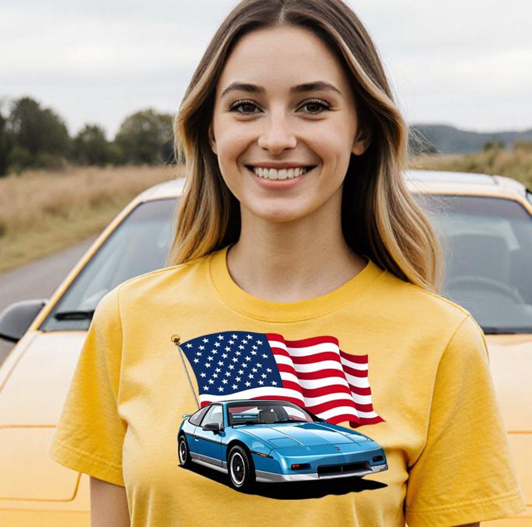 Patriotic Blue Fiero Scene T-shirt, Vintage Car Graphic Tee, 80s Vibe ...