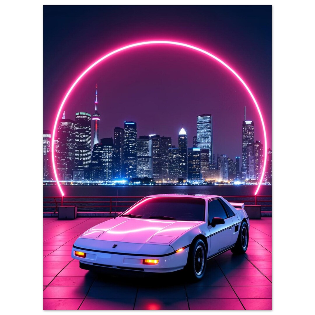 Neon City Skyline Poster - White Fiero Formula in Night Lights - Urban ...