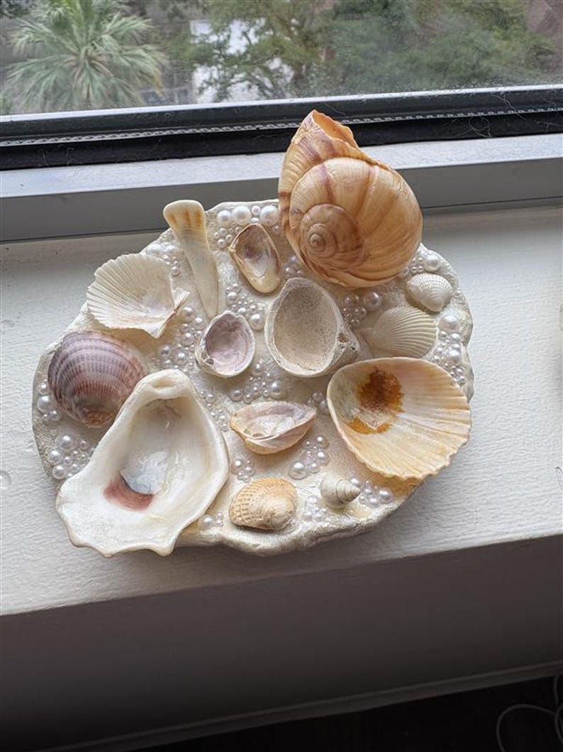 Coastal Seashell Art Tray - Handmade Beach - Inspired Decor With Pearls ...