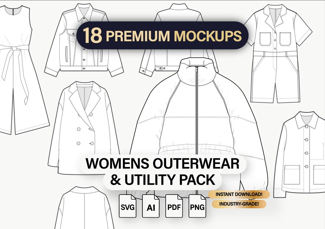 Womens Outerwear and Utility Pack - Premium Vector Fashion Mockups CAD ...