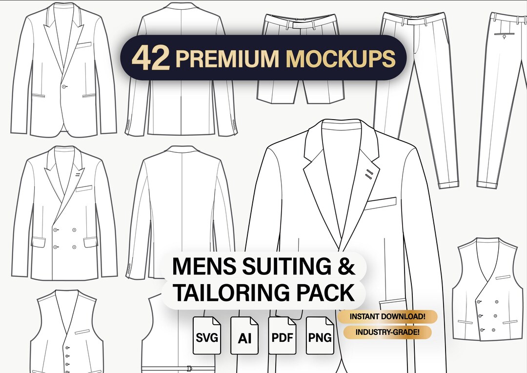Mens Suit & Blazer CAD Templates - Fashion Design Mockups (ai, Svg, Png ...
