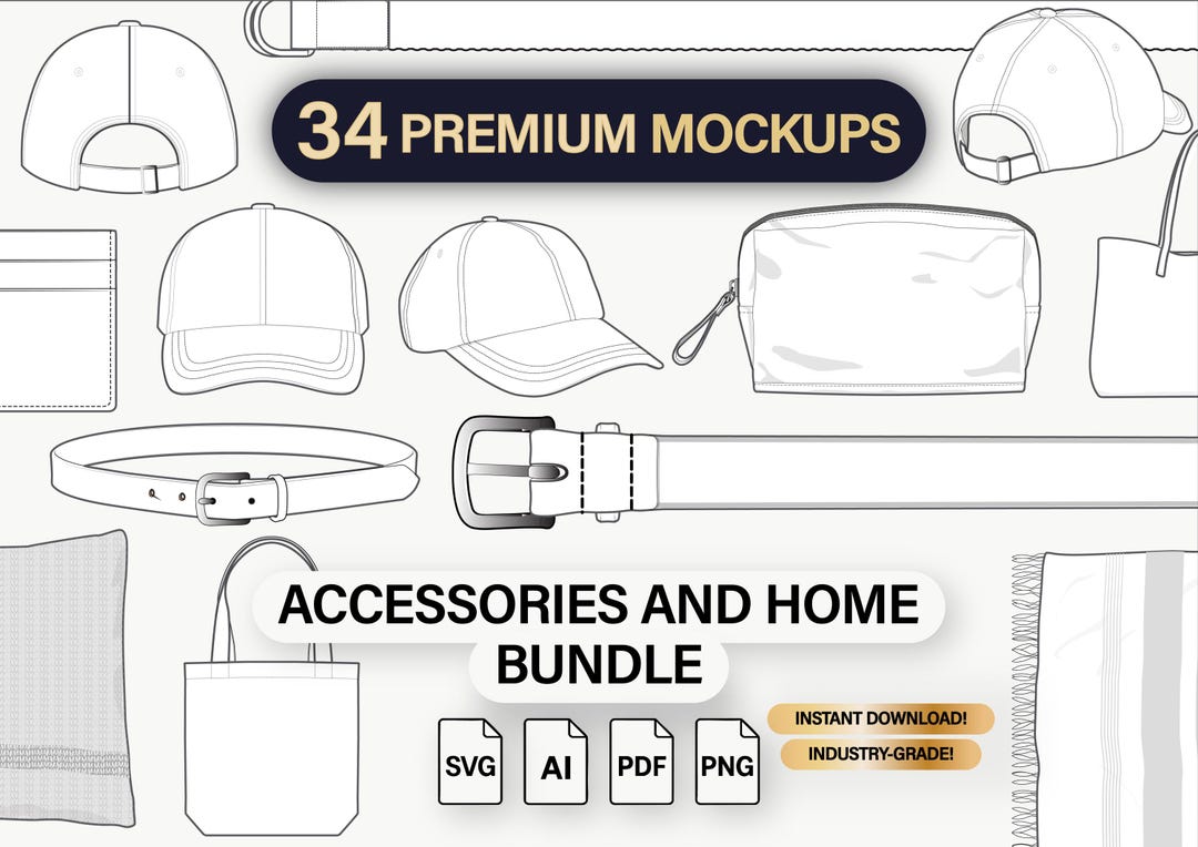 Accessories and Home Bundle – Premium Vector Fashion Mockups CAD Flat ...
