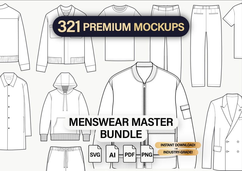Mens Master Bundle - Premium Vector Fashion Mockups CAD Flat Sketches ...