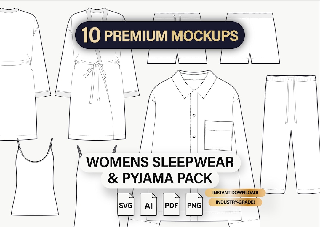 Womens Sleepwear & Pyjama Pack - Premium Vector Fashion Mockups CAD ...