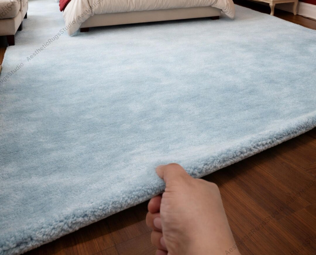 Hand Tufted Light Blue Area Rug | Modern Abstract Solid Plain Rug ...