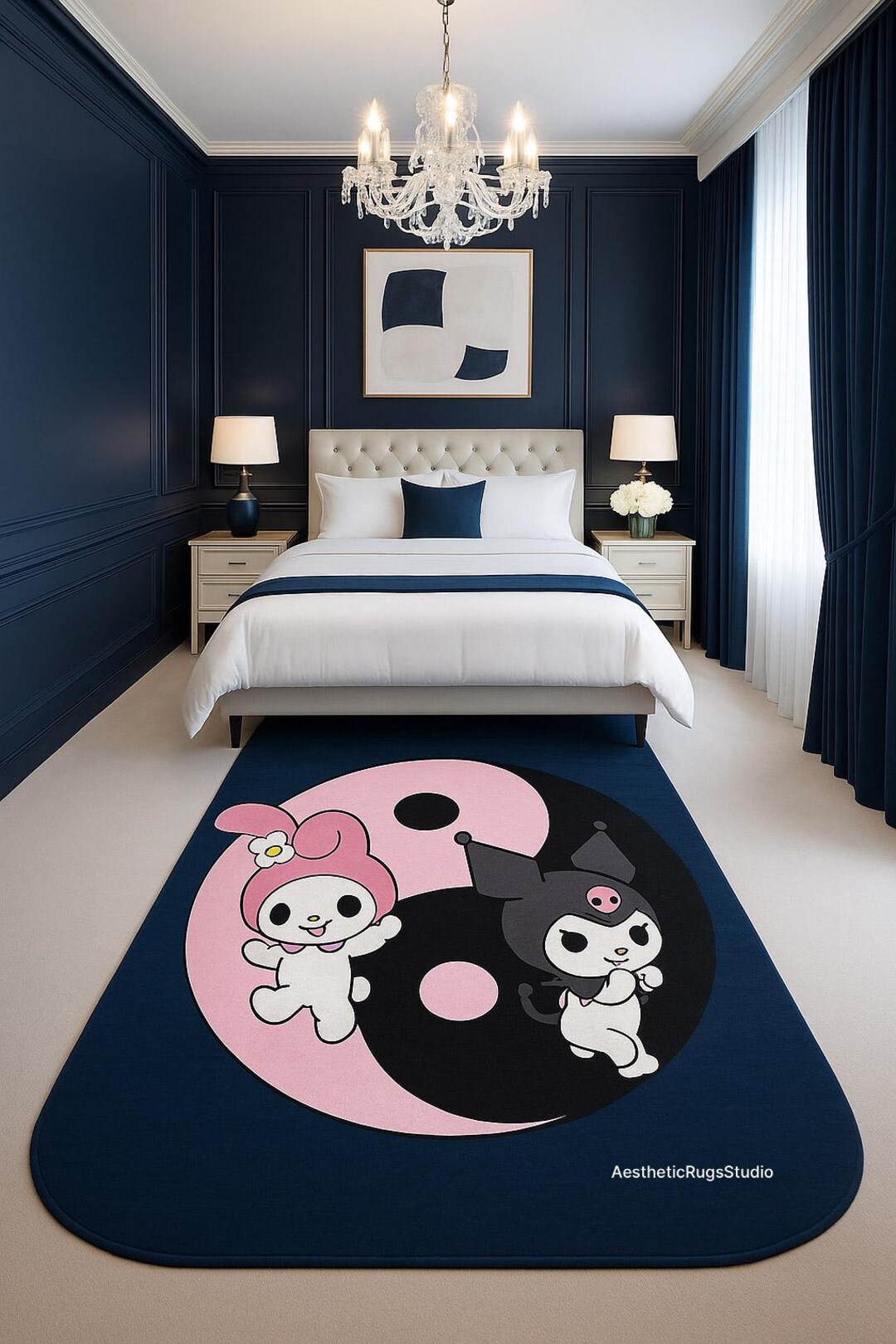 Whimsical Sanrio Rug | Kuromi X My Melody Yin-yang Design | Soft ...