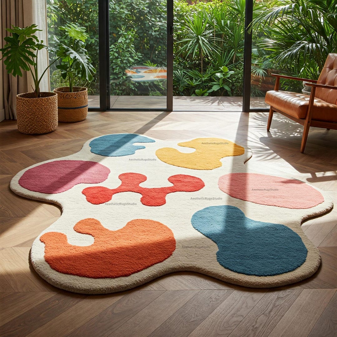 Wavy Abstract Blob Rug – 5 X 7 Ft Modern Groovy Area Rug in Funky ...