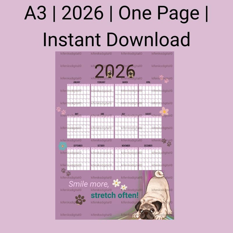 Pug Calendars 2026 - Etsy