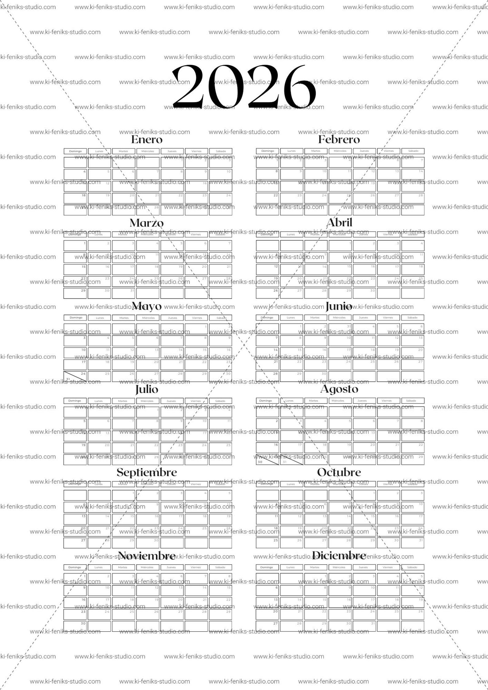 2026 Spanish Calendar A3 | 1-page Printable PDF + Editable Canva ...
