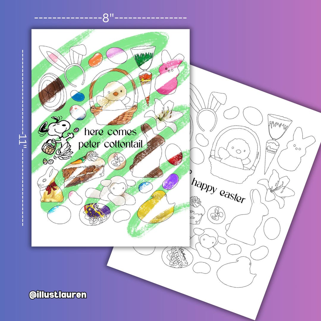 Easter Themed Coloring Page Inspired Digital Art Collage Design ...