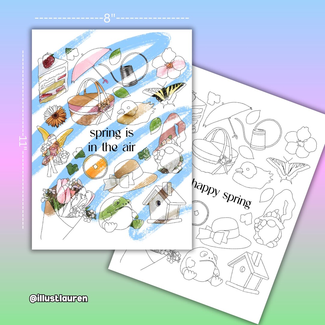 Spring Themed Coloring Page Inspired Digital Art Collage Design ...