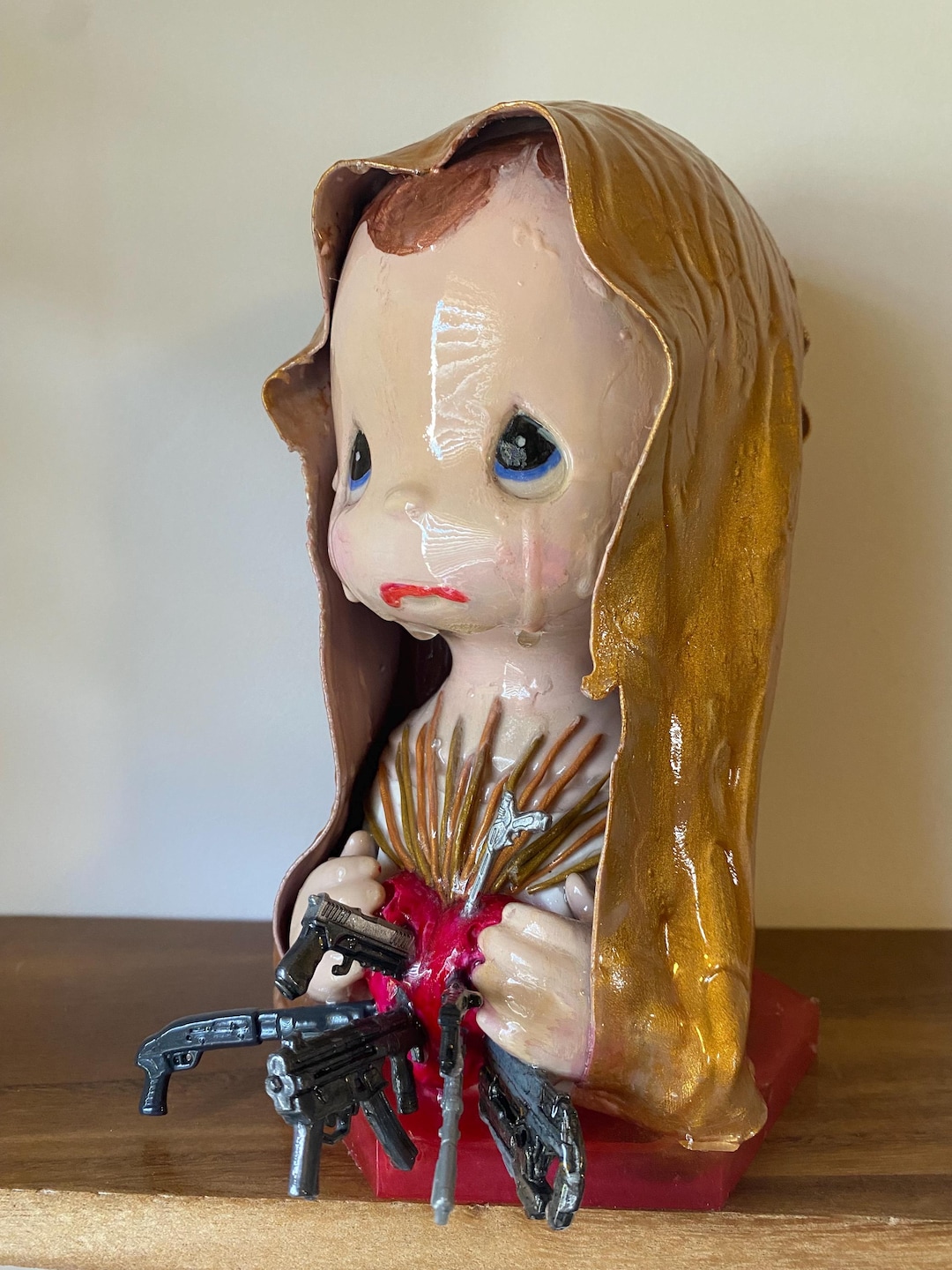 Crying Child Porcelain Statue, Altered Precious Moment, Gun Violence ...