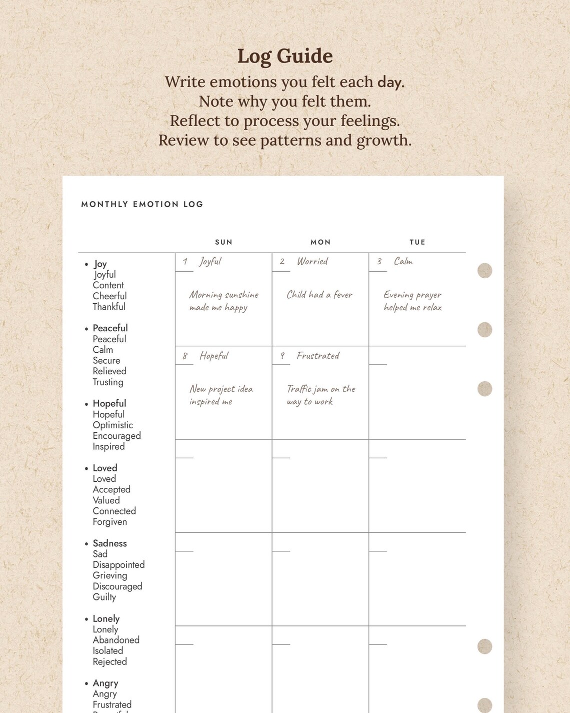 Monthly Emotion Log: Self-reflection Journal (printable PDF) - Etsy